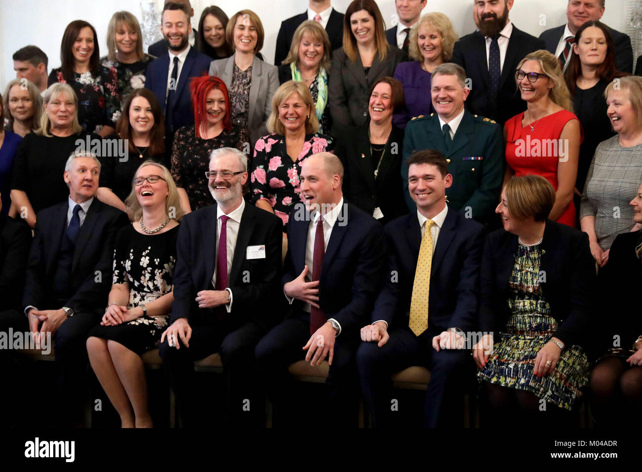 The Duke of Cambridge laughs with Danny Mortimer, (front row centre ...