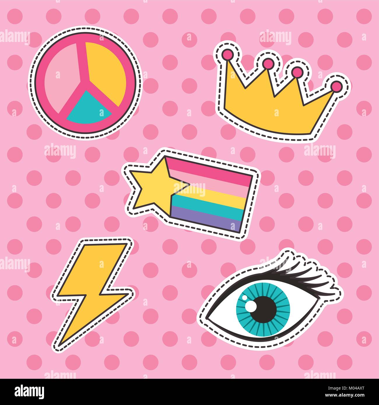 set of patches or stickers cute cartoon icons polka dots Stock Vector ...
