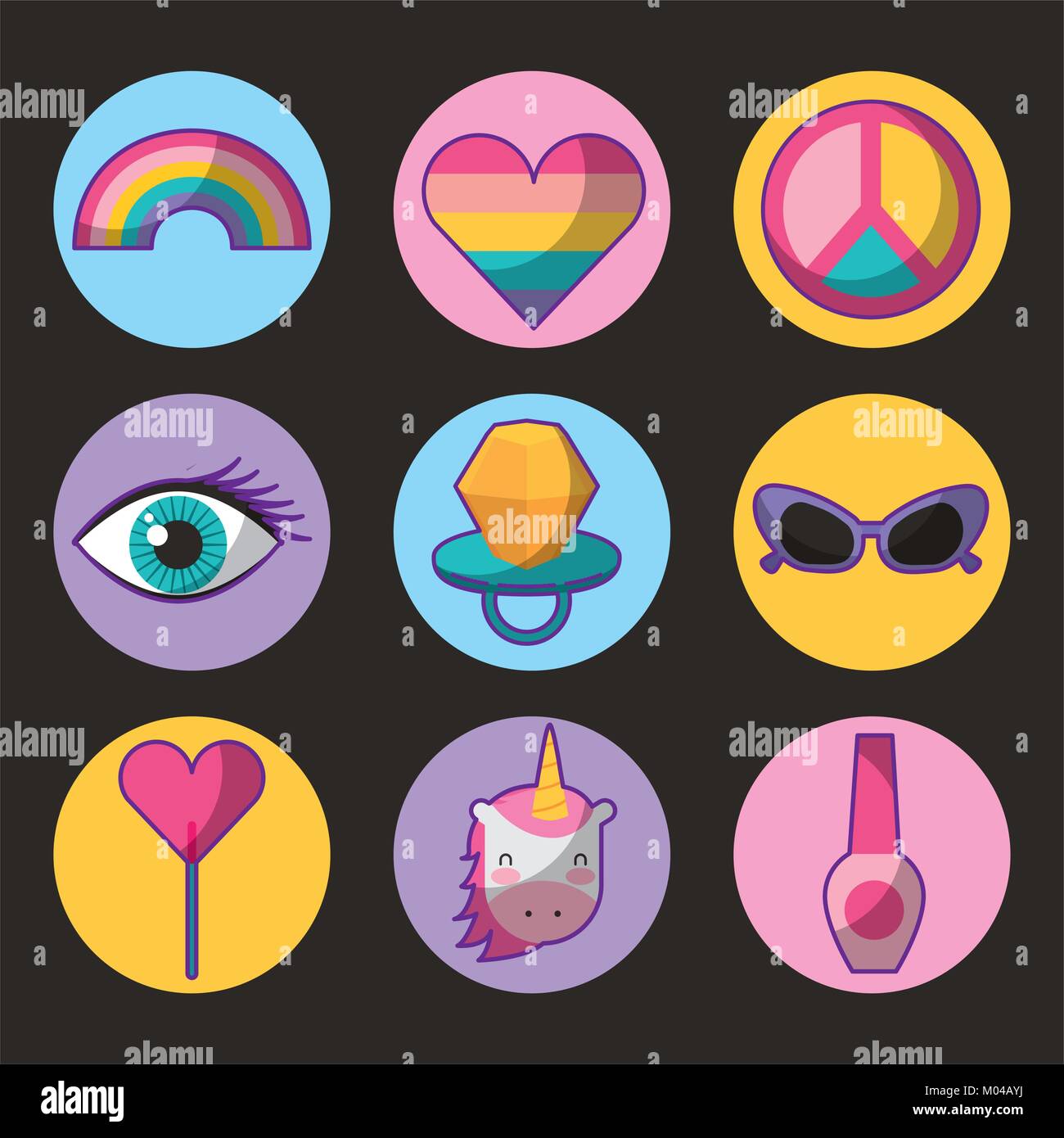 set of patches or stickers cute cartoon icons Stock Vector Image & Art ...