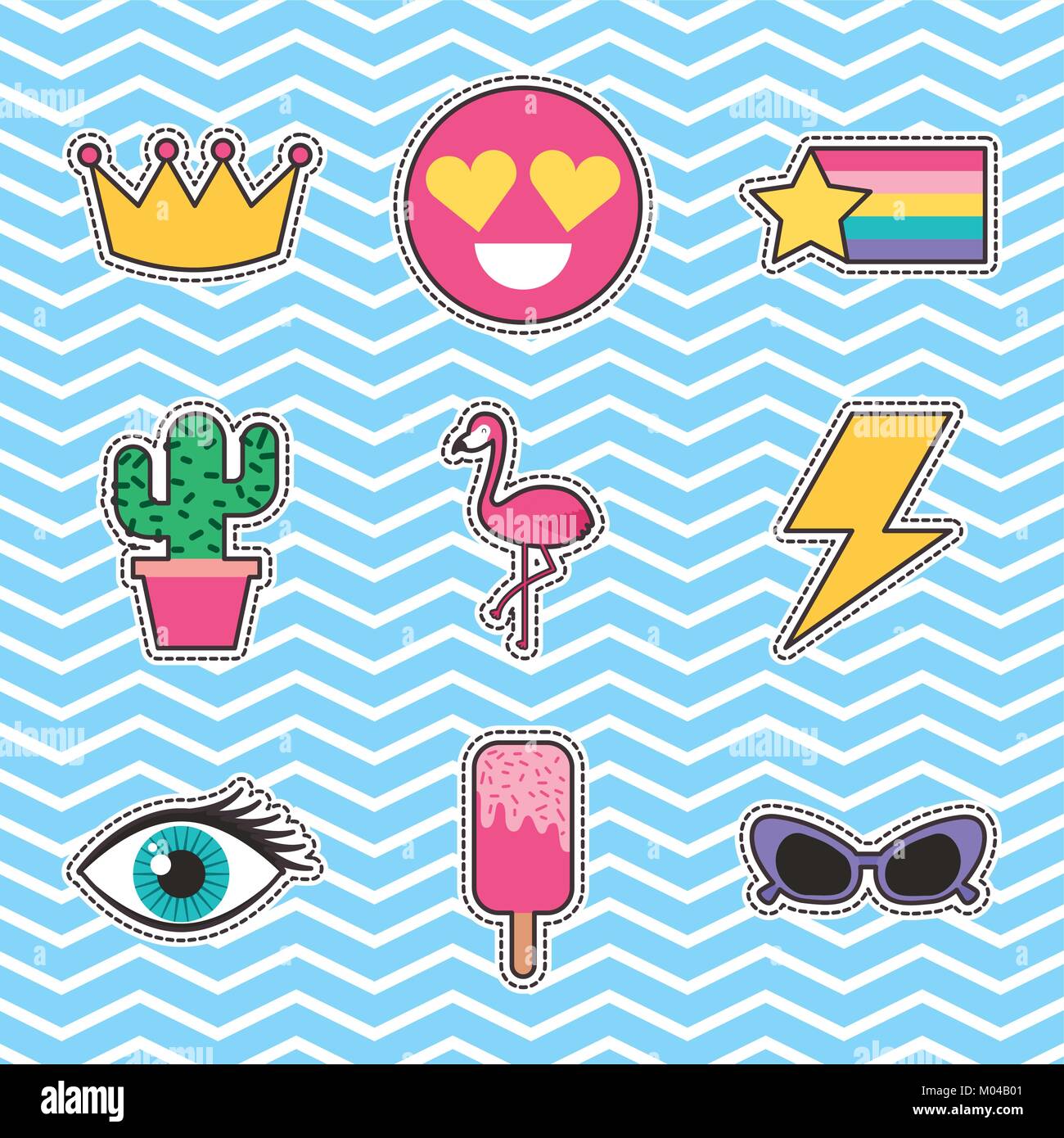 set of patches or stickers cute cartoon icons Stock Vector Image & Art ...