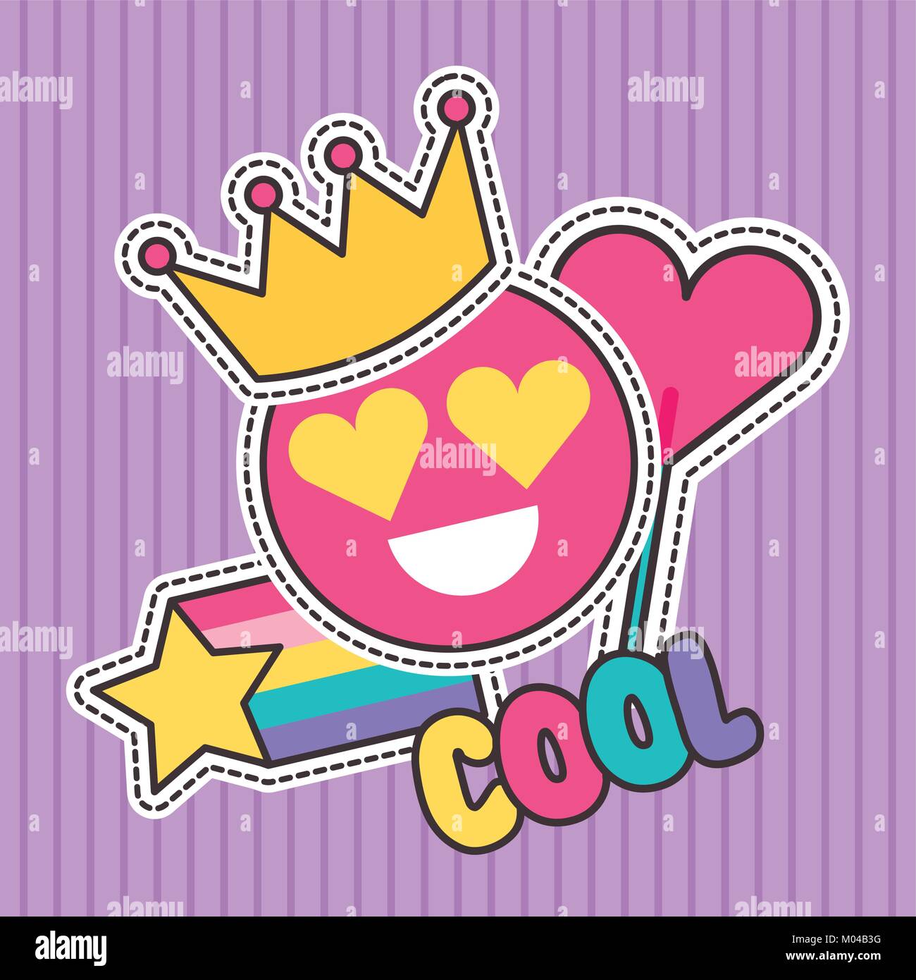 cute patches badge cool smile crown heart fashion Stock Vector Image ...