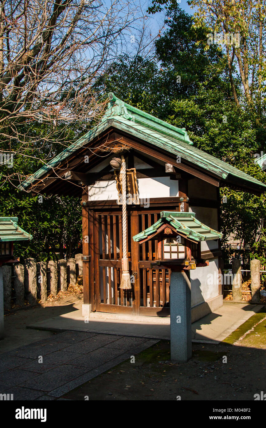 An outdoor shinto altar in the early morning winter sunlight Stock ...