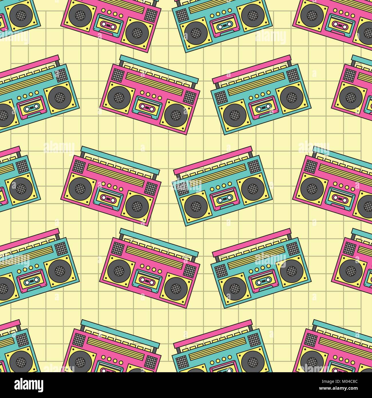 seamless pattern tape recorder 90s device music retro Stock Vector ...