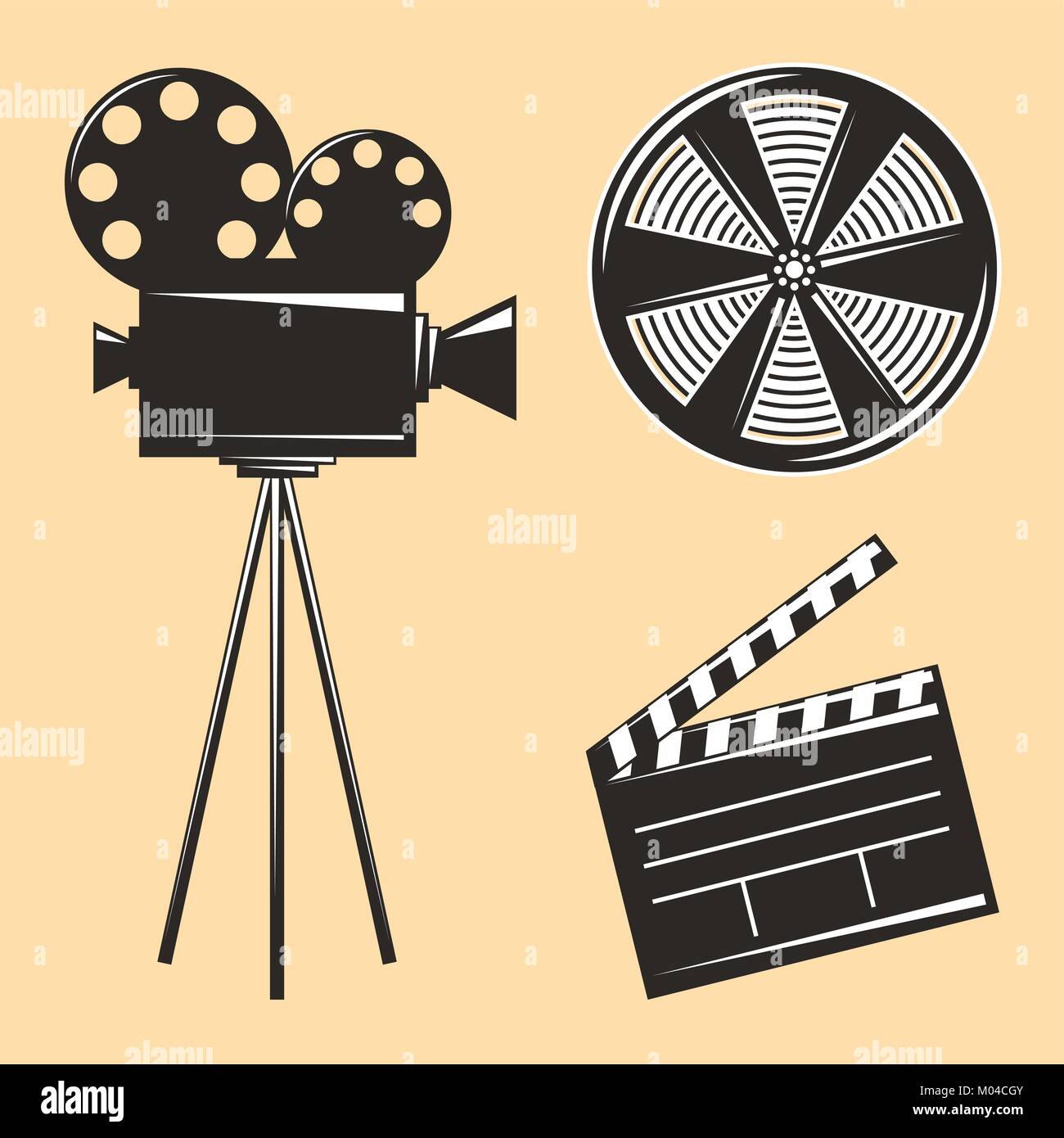 vintage camera tripod and film strip clapperboard Stock Vector Image ...