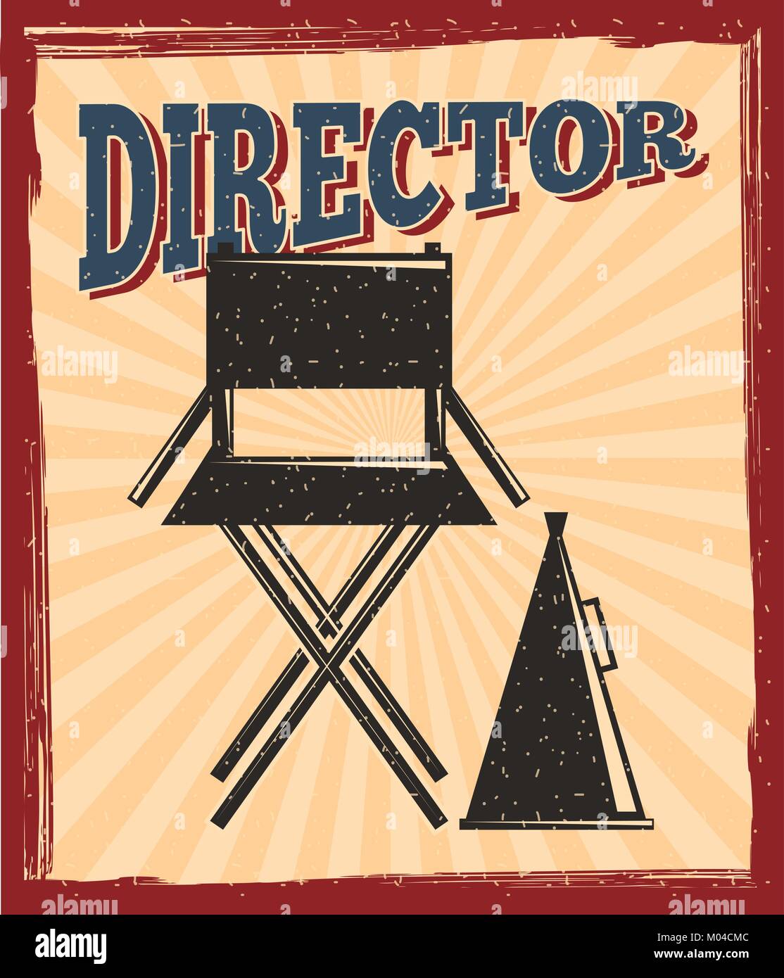 movie film director chair and megaphone speaker retro poster Stock ...