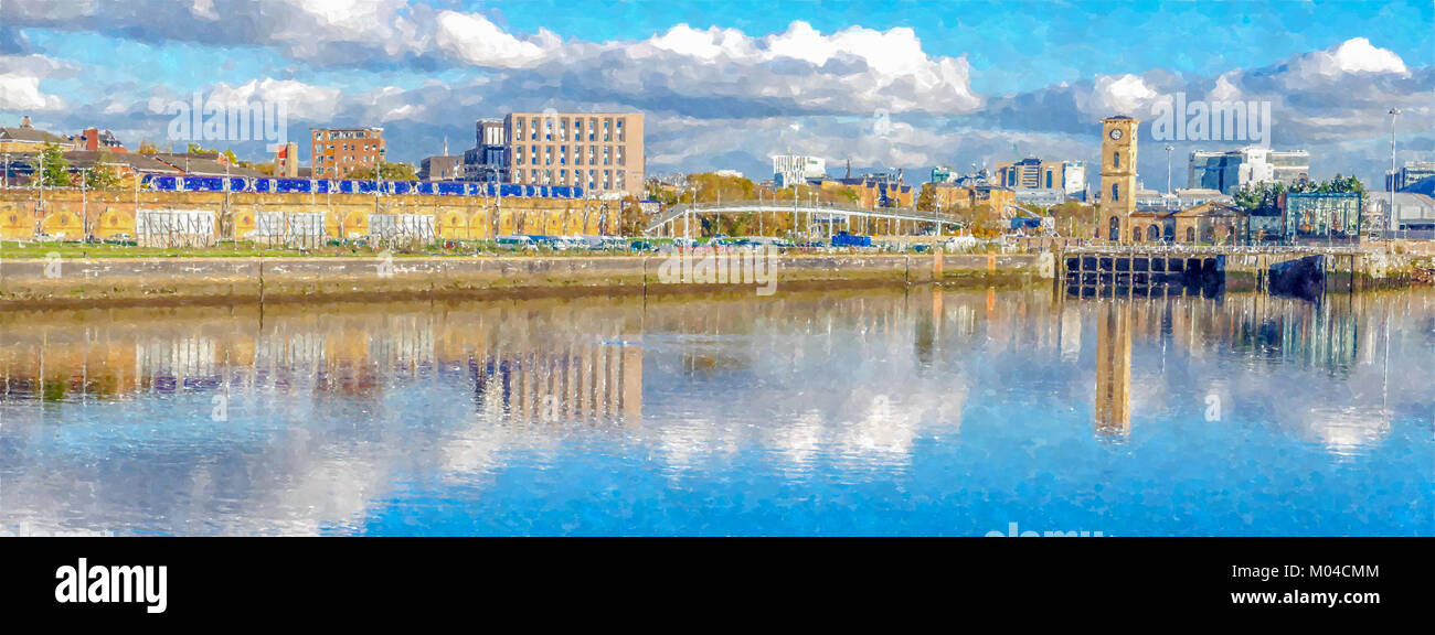 Digital watercolor painting of The Clydeside Distillery, at the Pump ...