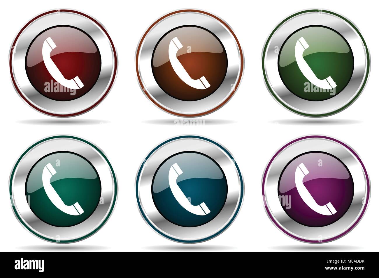 Phone vector icon set. Silver metallic chrome border icons for web ...
