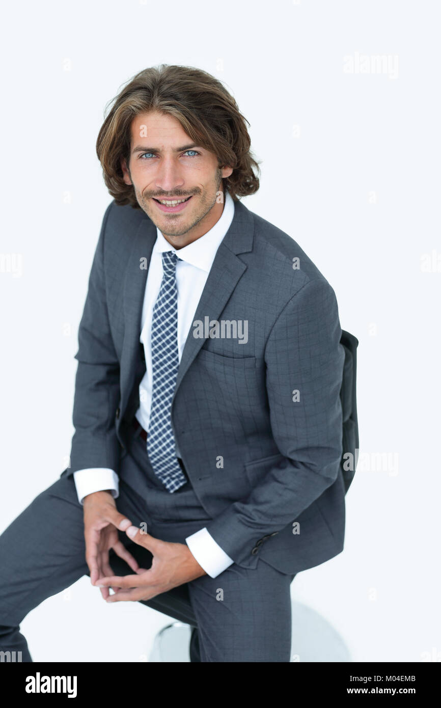 Isolated business man happy looking camera Stock Photo - Alamy