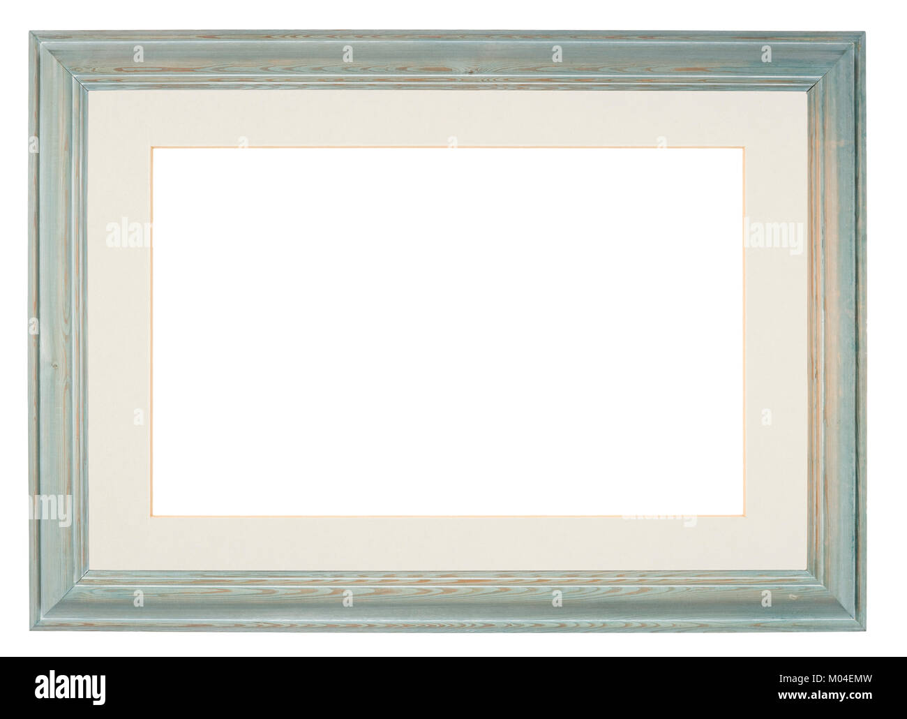 Empty picture frame, distressed hand painted blue finish, with mount ...