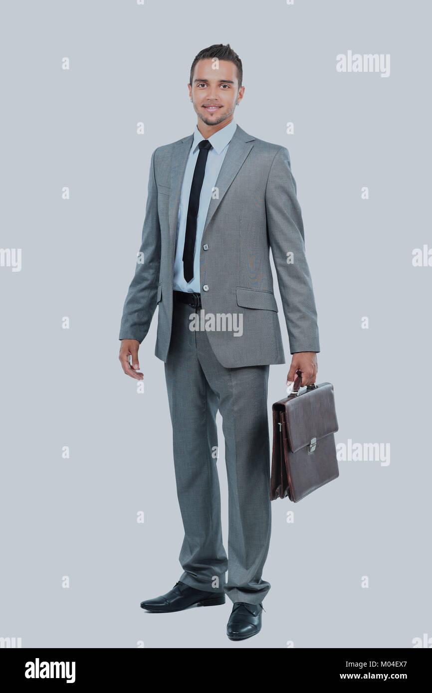 Full body portrait of happy smiling business man, isolated on white ...