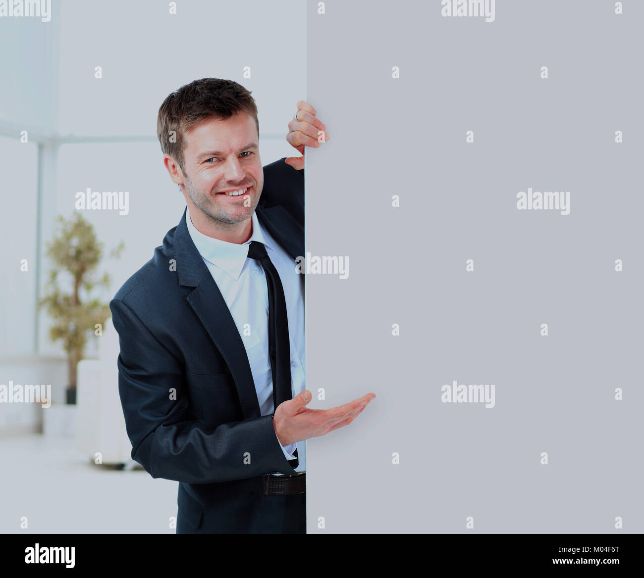 Businessman demonstrates the project to the potential customer and ...