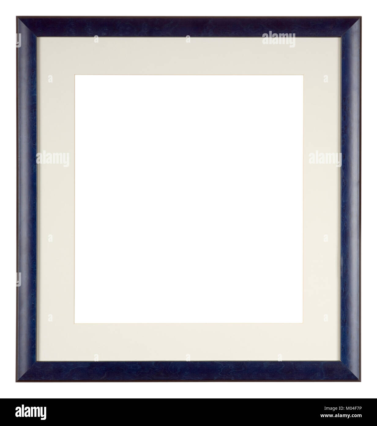 Empty picture frame isolated on white, square format with mount, blue ...