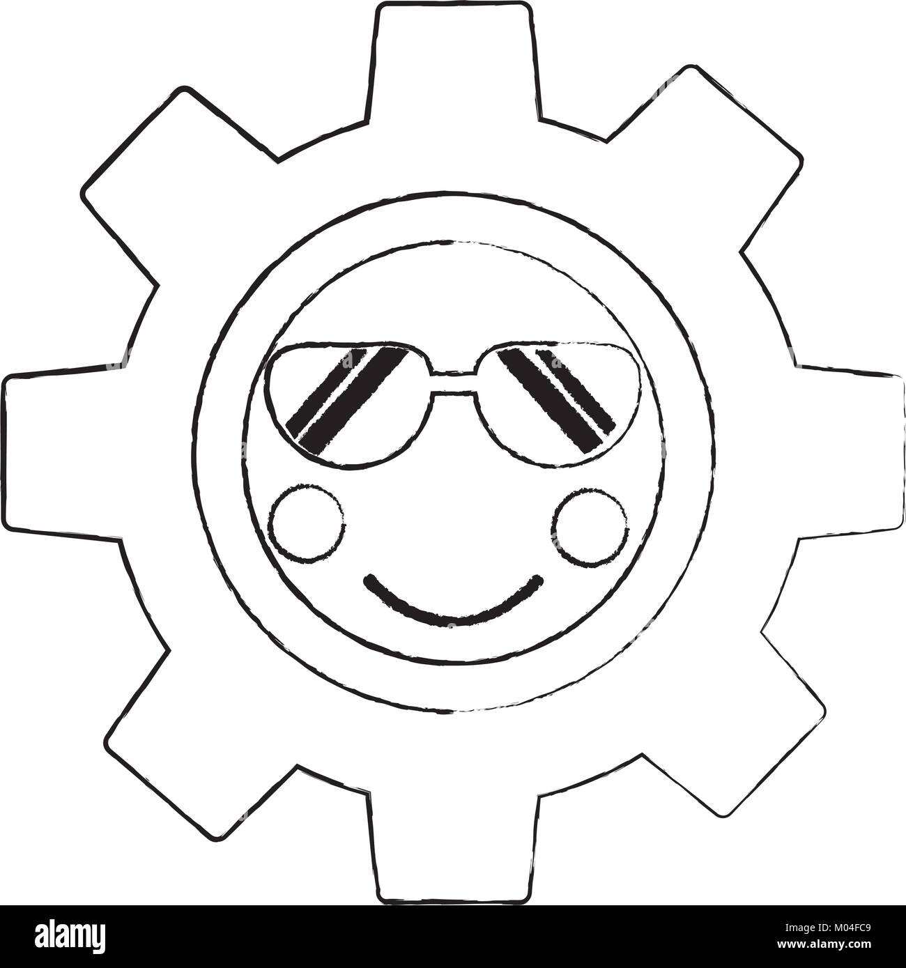 gear machinery piece cute kawaii cartoon Stock Vector Image & Art - Alamy