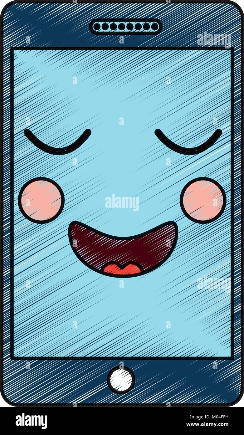 mobile phone character emoticon face kawaii Stock Vector Image & Art ...