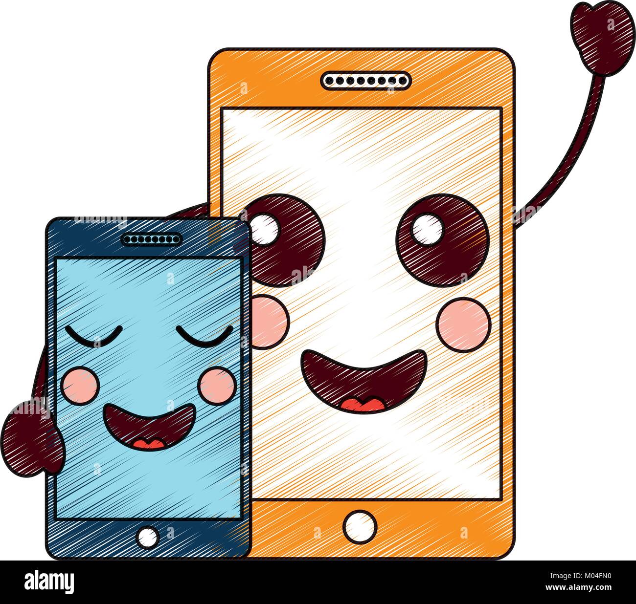 happy smartphone pair hand in hand cartoon kawaii Stock Vector Image ...