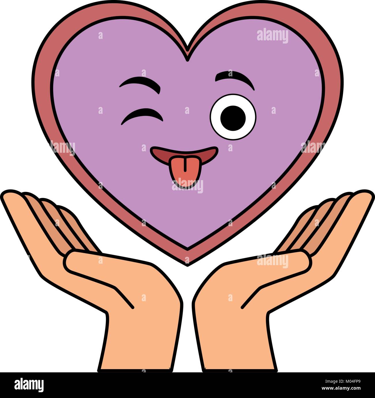 hands with cute heart kawaii character vector illustration design Stock ...