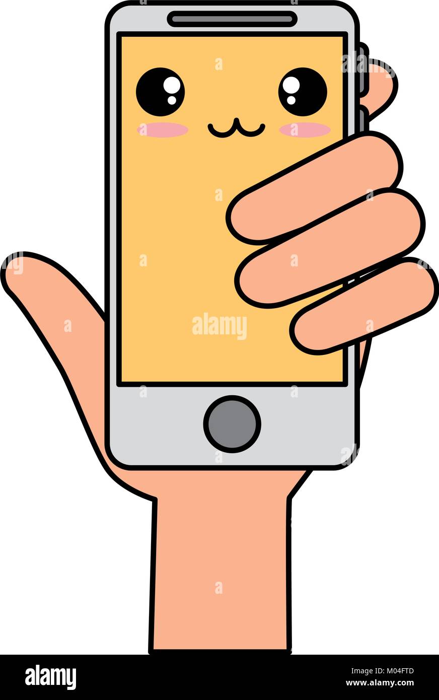 smartphone device with hand human kawaii character vector illustration ...