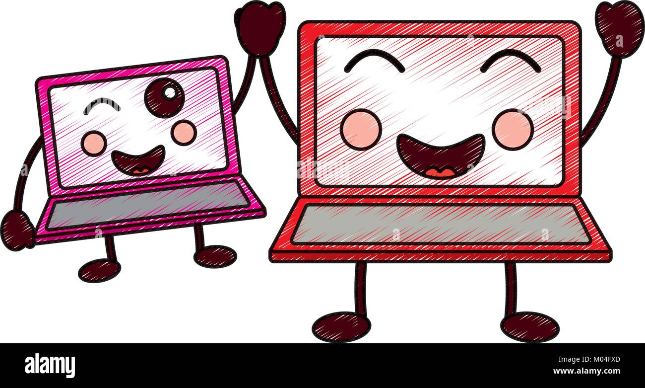 laptop computer pair cartoon kawaii character Stock Vector Image & Art ...