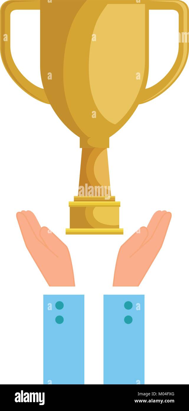 hands with trophy cup championship award vector illustration design ...