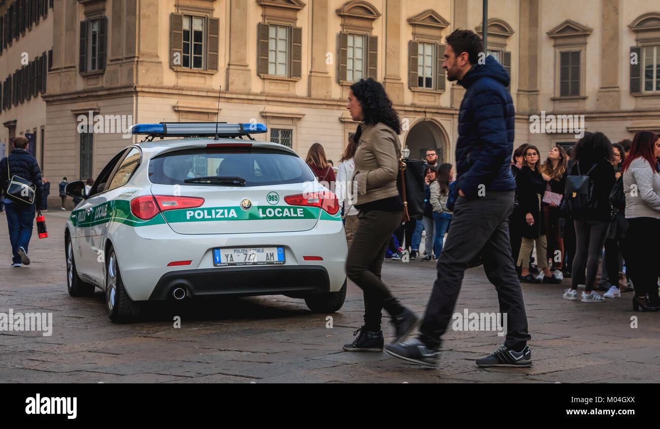 MILAN, ITALY - November 02, 2017 : police car patrol the streets around ...