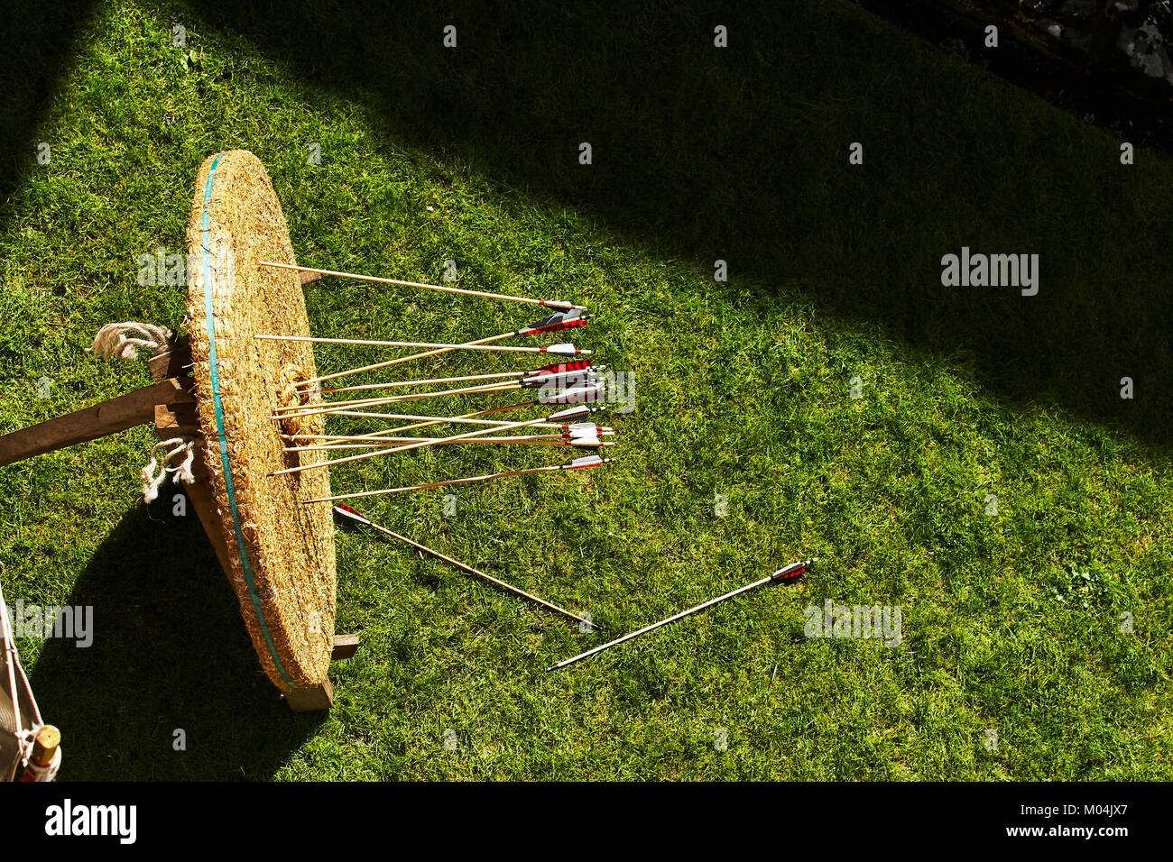 Target arrow green grass archery achievment goal hobby Stock Photo - Alamy