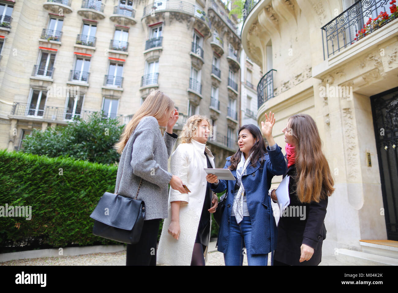 Gladden European students walking after classes in and smiling Stock ...