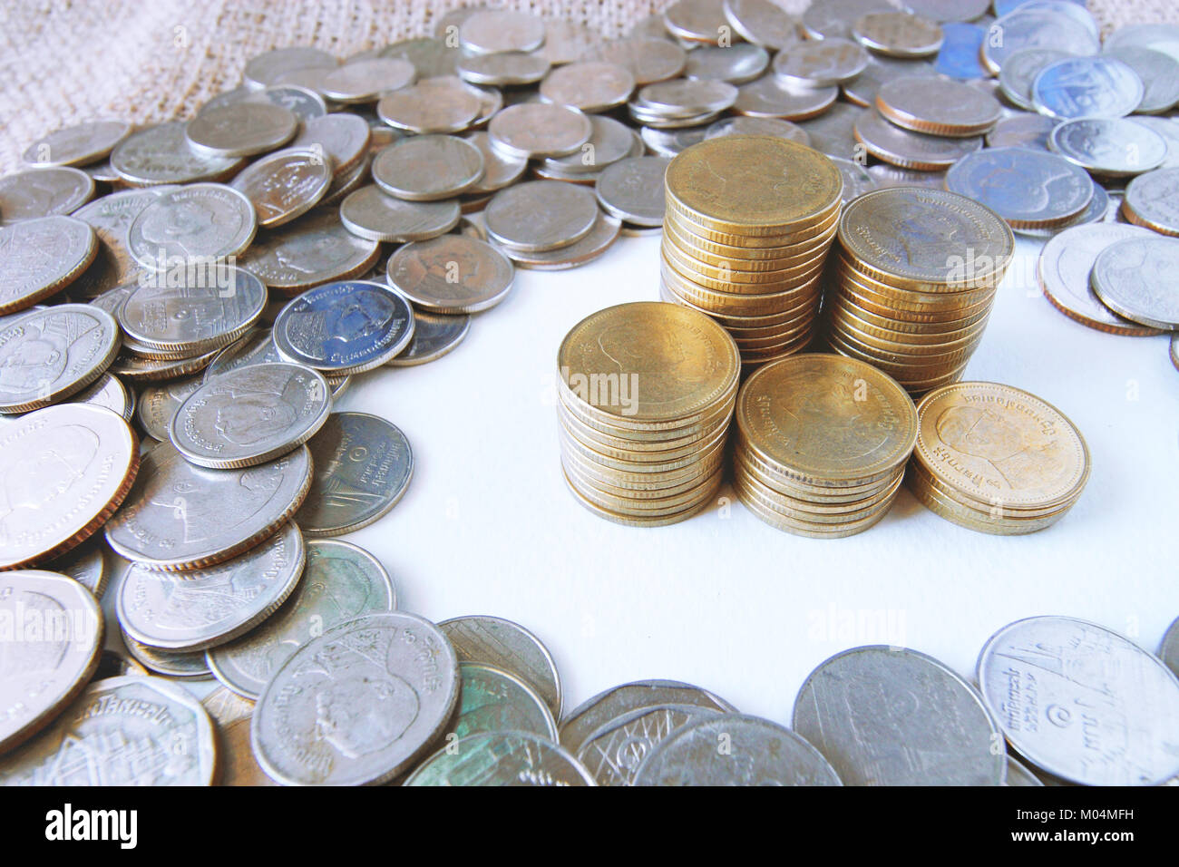 Coins texture for use background, soft focus, vintage mode Stock Photo ...