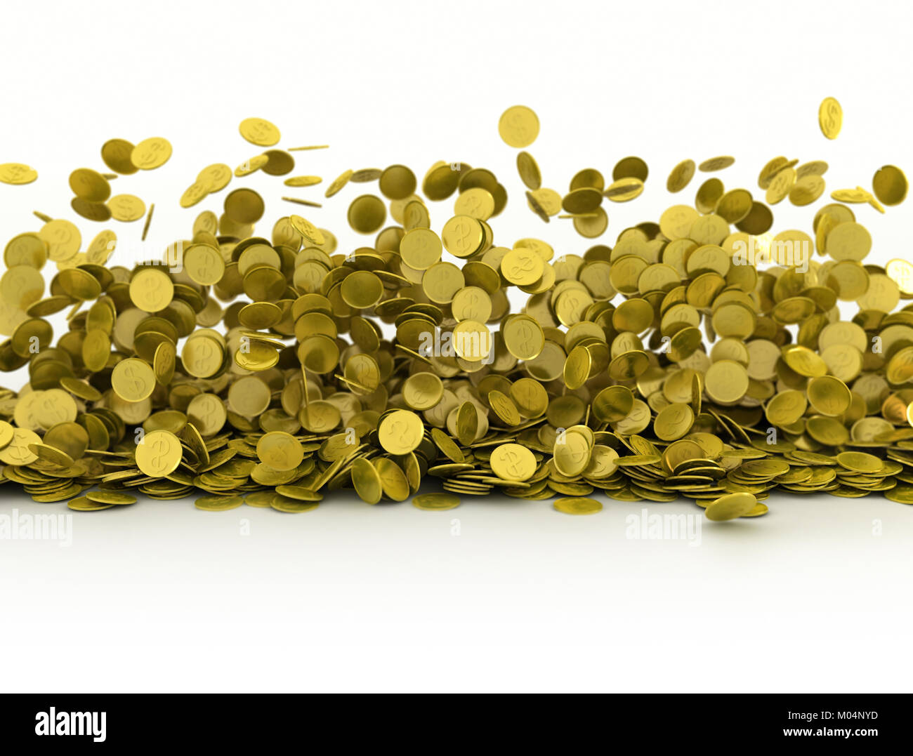 Golden coins on white background Stock Photo - Alamy