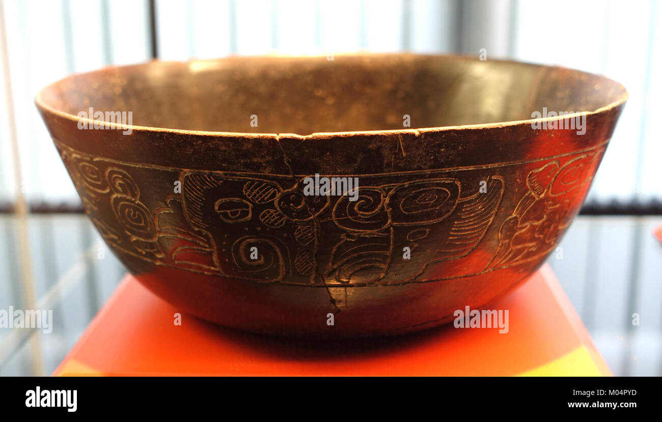 A classic Maya bowl displayed at the Ethnological Museum in Berlin. The ...
