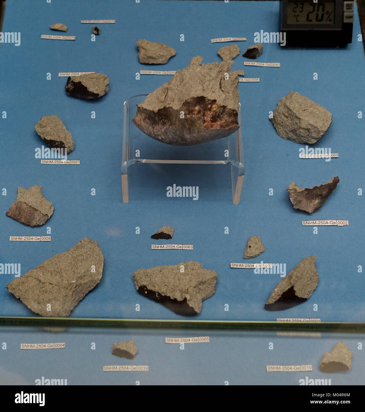 The Braunschweig meteorite, which fell on April 23, 2013, is displayed ...