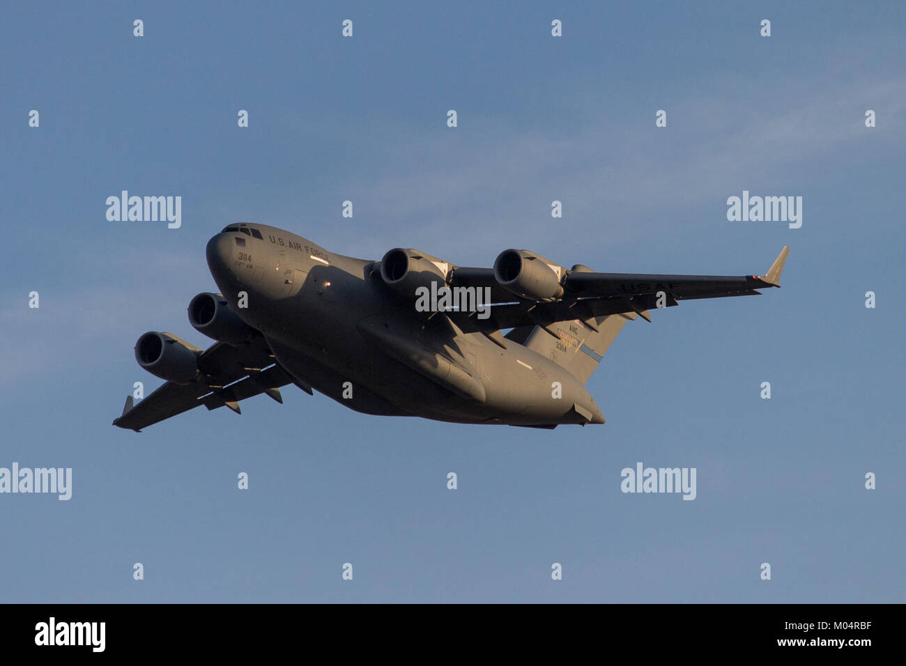 A C-17 Globemaster aircraft taking off from Tinker Air Force Base. The ...