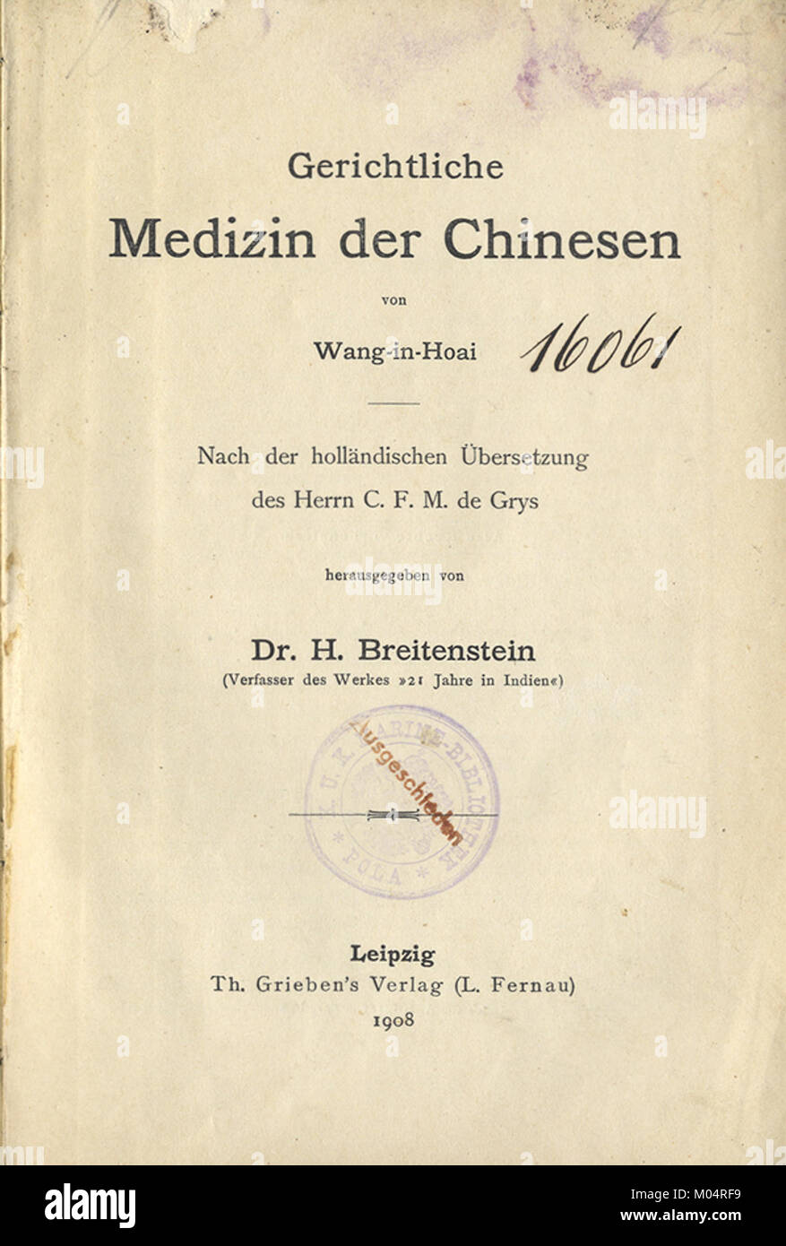 Breitenstein's 1908 work on Chinese forensic medicine examines the ...