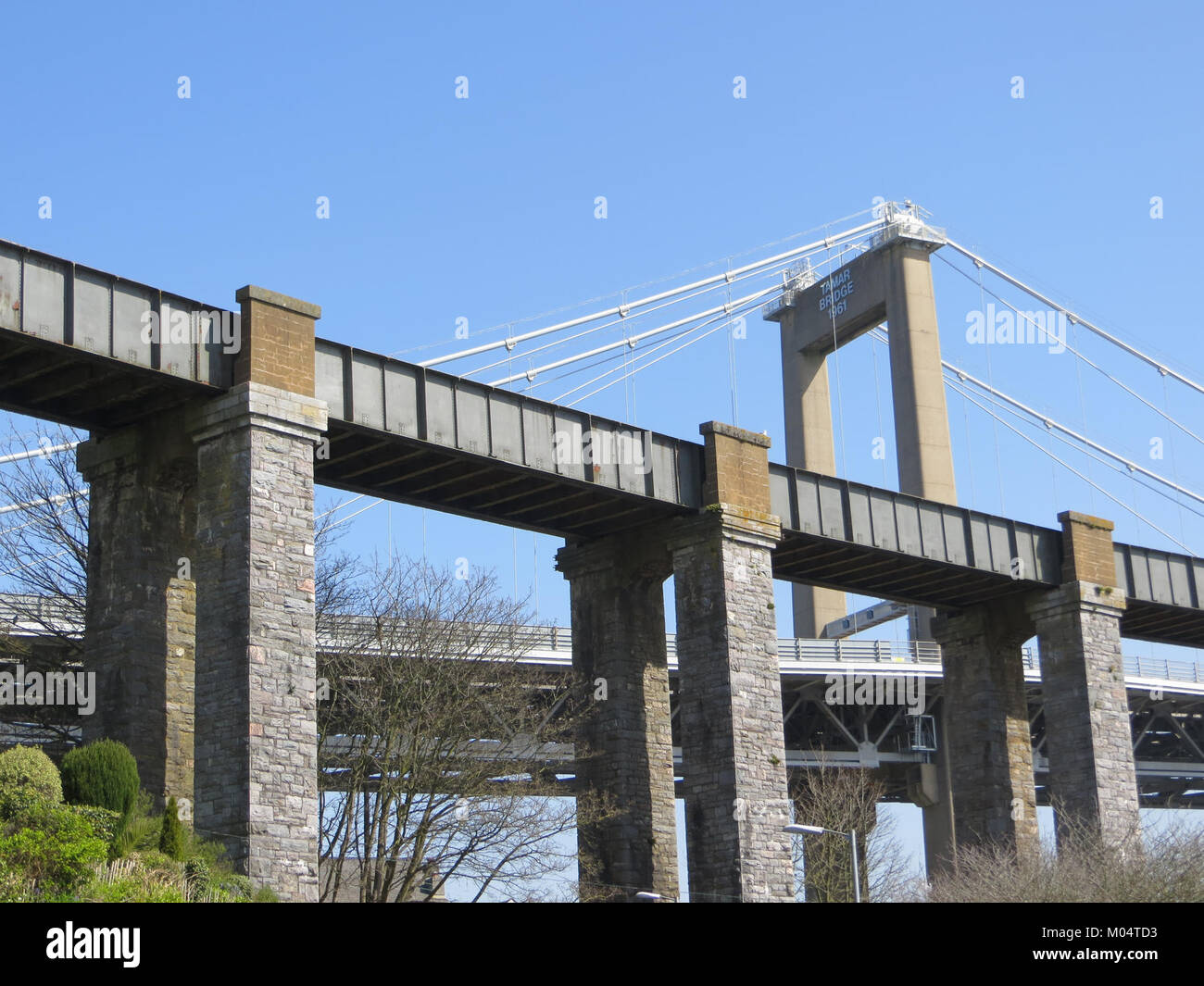A photograph of the bridges at Saltash, a town in Cornwall, UK. The ...