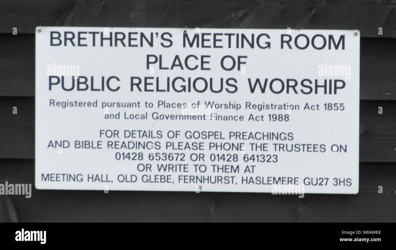 The Brethren Meeting Room on New Road in Camelsdale, marked with a sign ...