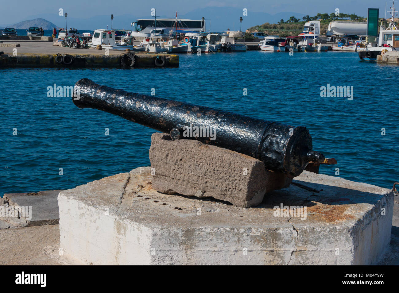The cannon on Aegina Island in Greece stands as a historical artifact ...