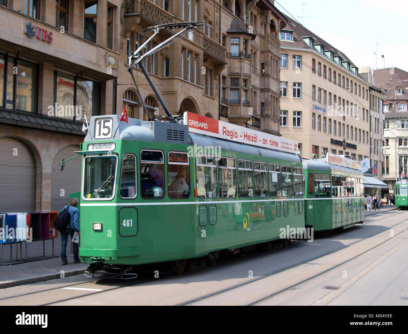Tram car 461 of the Basler Verkehrs-Betriebe (BVB) operates on line 15 ...