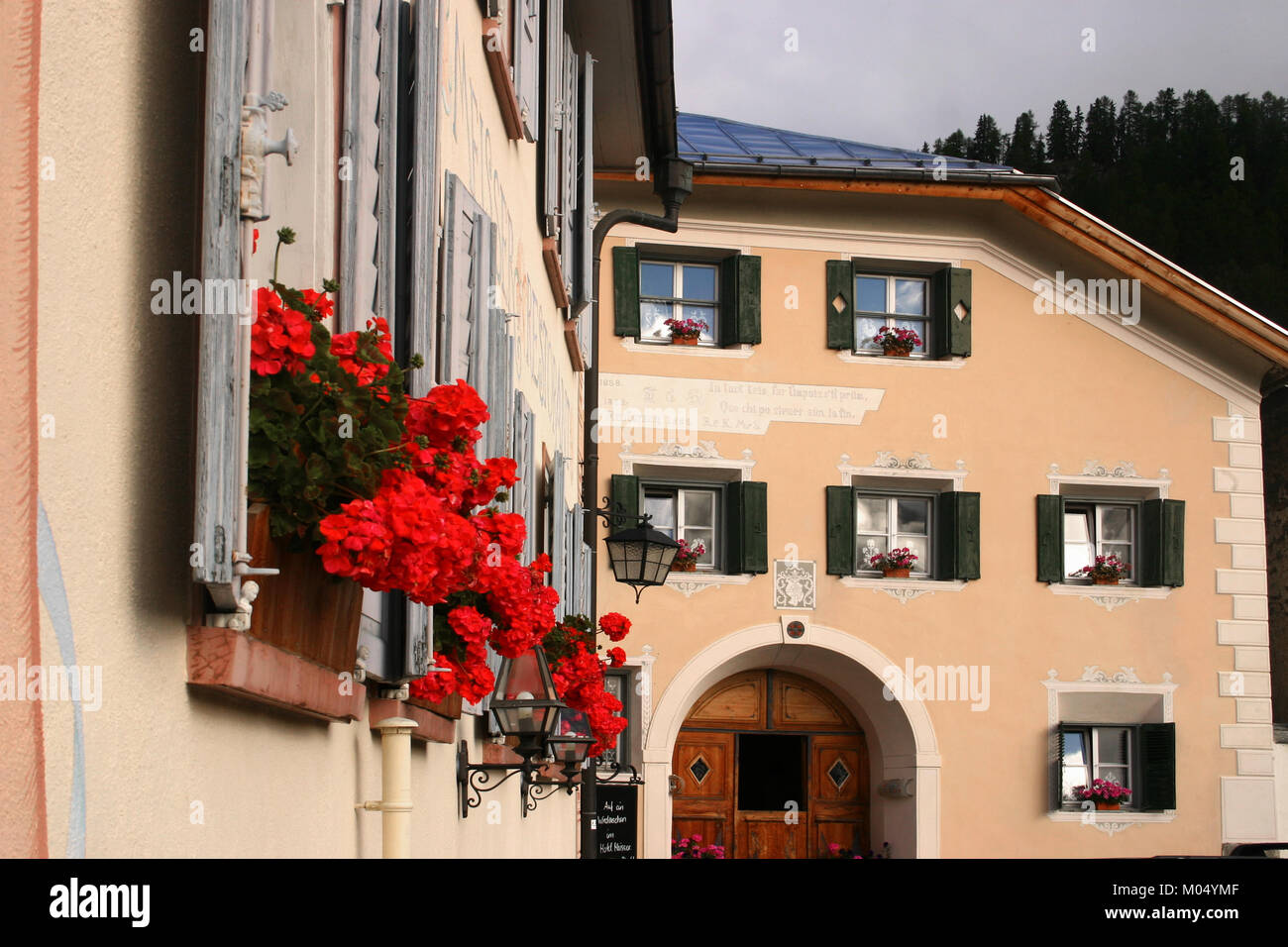 Unique houses in the old village of Guarda, Switzerland Stock Photo - Alamy