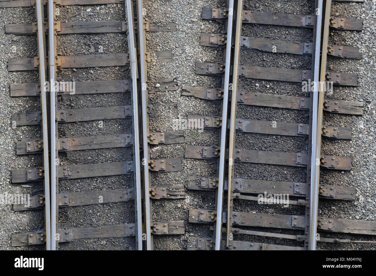 Rail road high angle view rals pebbles Stock Photo - Alamy