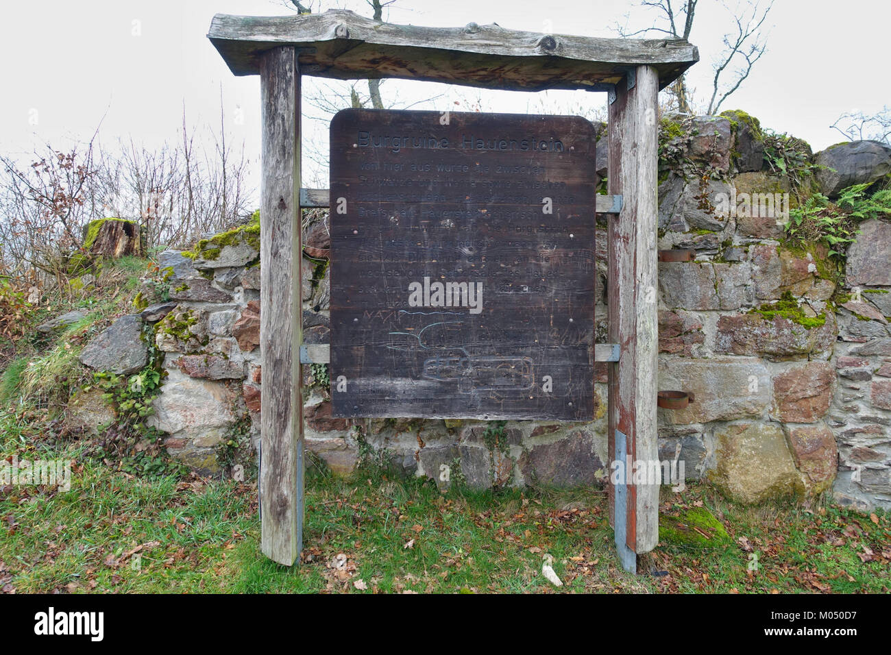 This image features an informational plaque at Burg Hauenstein, located ...