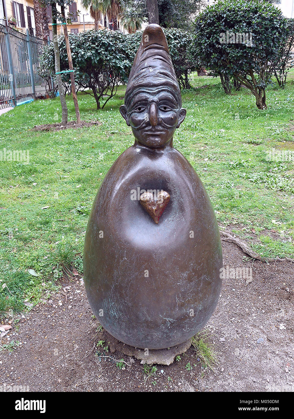 A bronze sculpture of Punchinello, depicted as an egg, is a whimsical ...