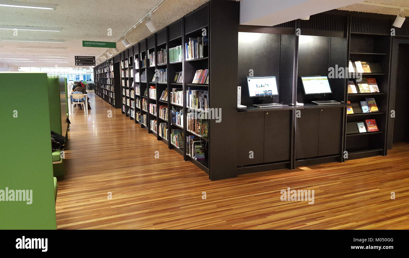 This image shows the Muntpunt library in Brussels, known for its modern ...