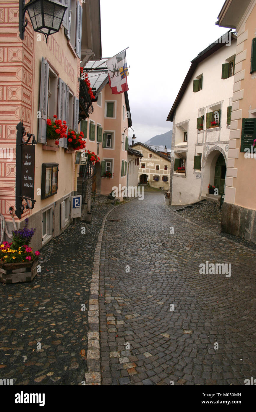 Houses and hotel in Guarda, Switzerland Stock Photo - Alamy