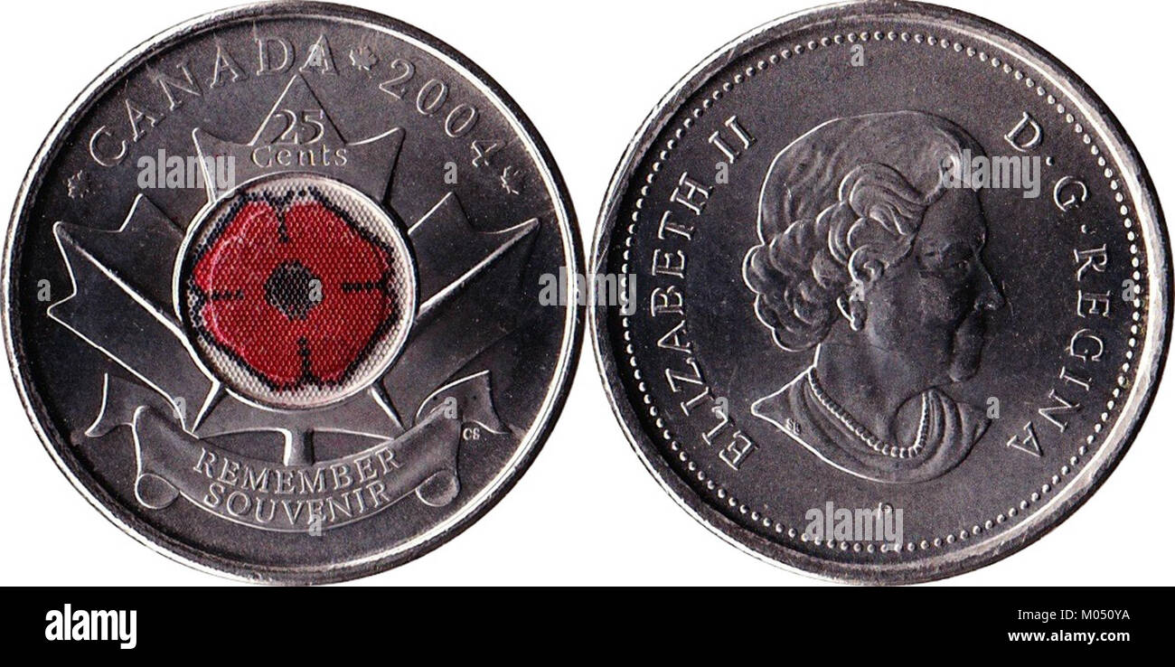 The Canada $0.25 coin from 2004 features significant national symbols ...