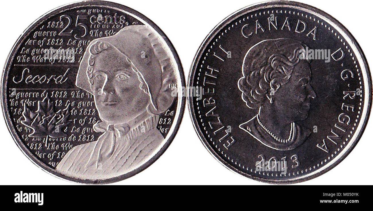 A Canadian quarter from 2013, commemorating the 1812 War and featuring ...