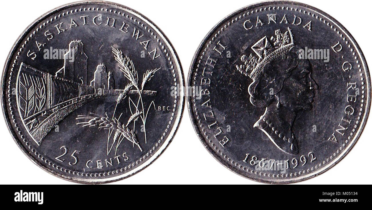 This Canadian quarter, minted in 1992, features a design representing ...
