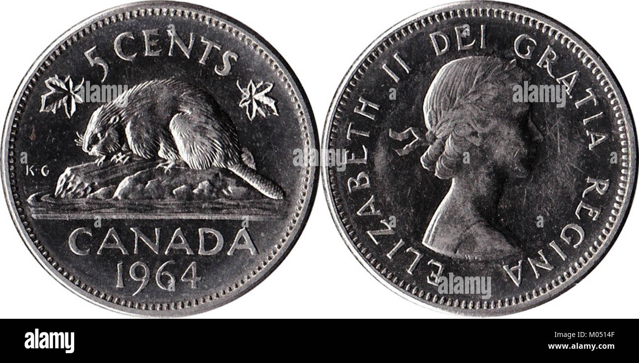 A Canadian coin, the 5-cent piece, minted in 1964. This coin represents ...