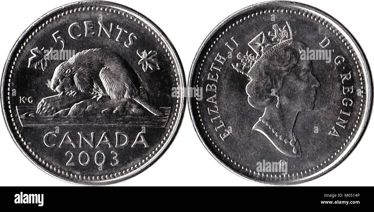 A Canadian 5-cent coin issued in 2003, part of the country's currency ...