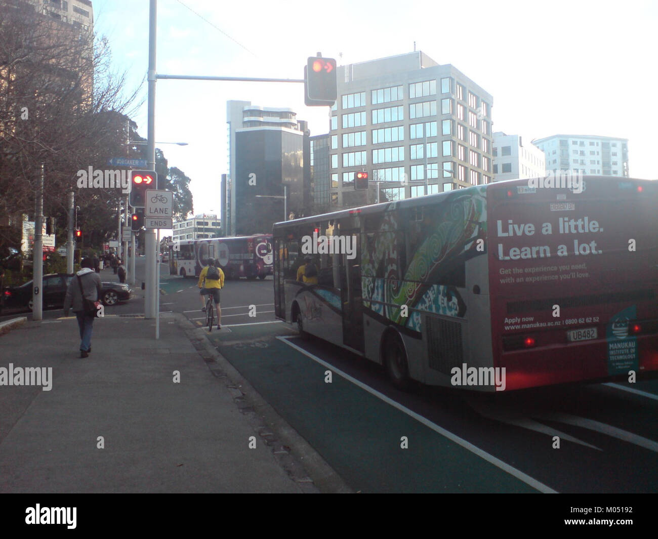 The buses and feeder cycle lane on Symonds Street, located in Auckland ...