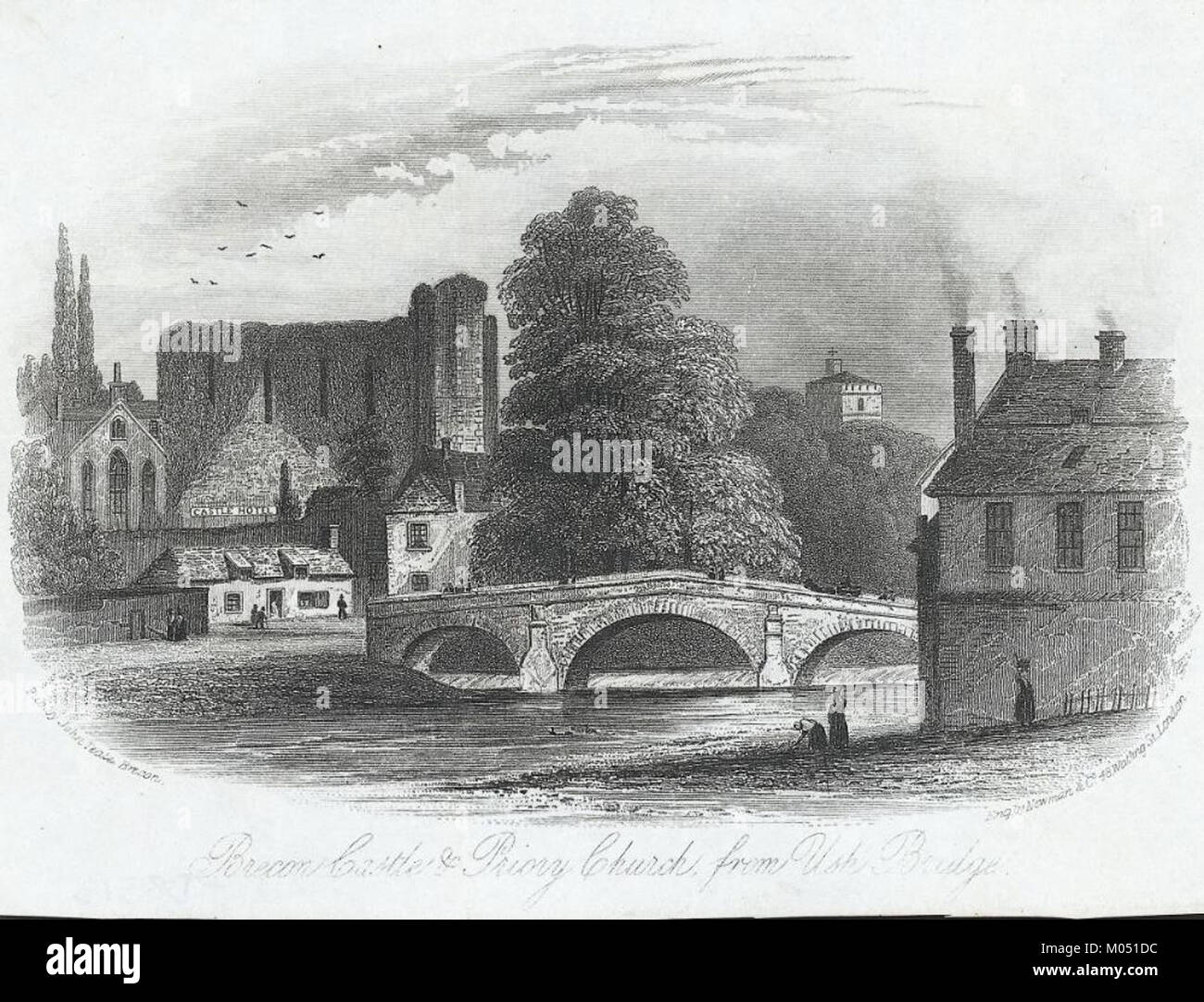 This photograph shows Brecon Castle and Priory Church as seen from Usk ...