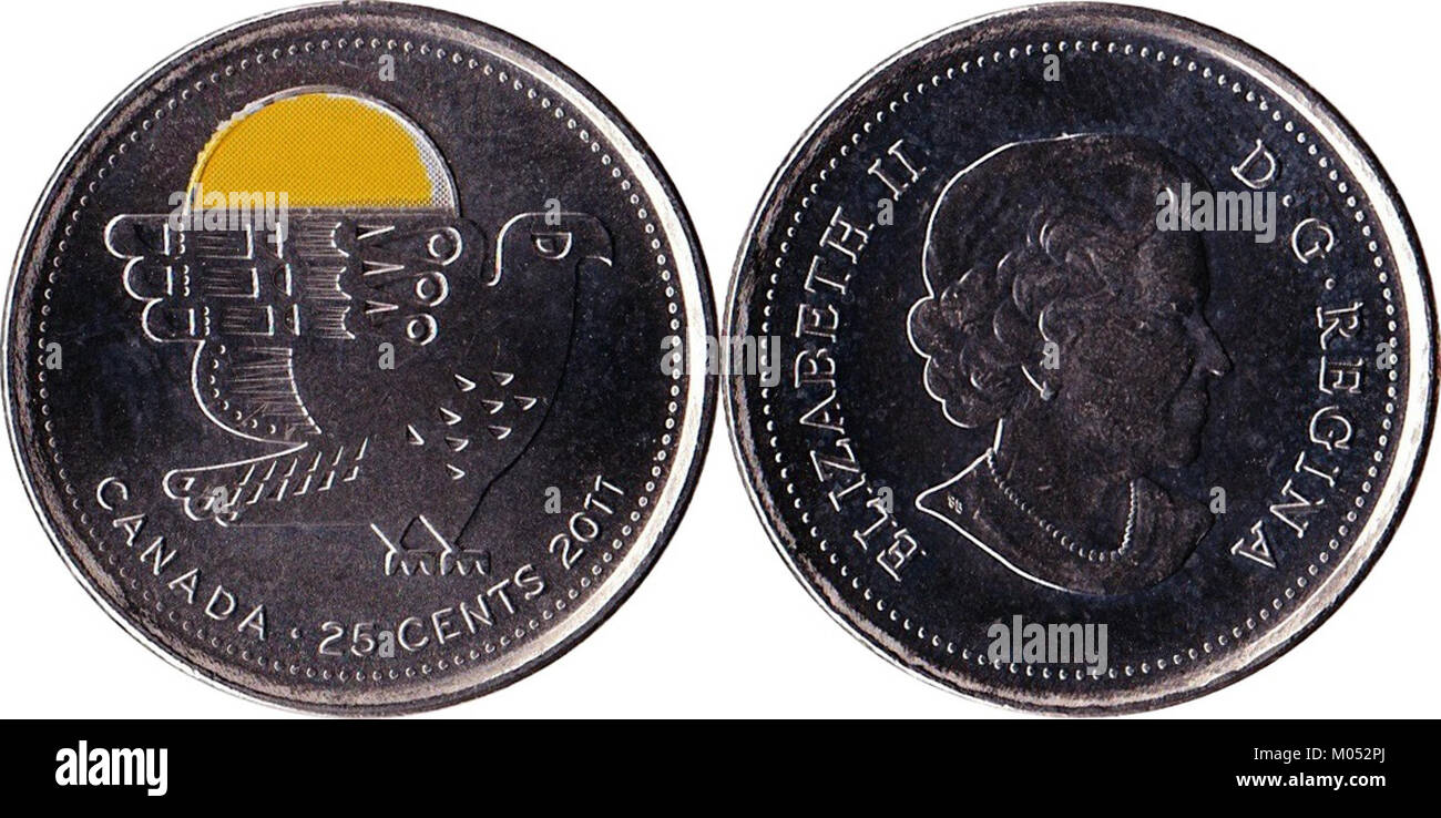 A colorized image of the 2011 Canada $0.25 coin, featuring the ...
